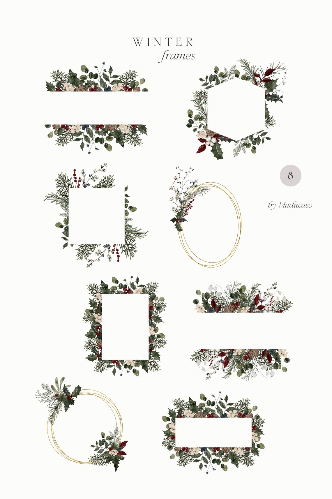 Watercolor Christmas Floral Winter Frame Clipart Winter - Etsy