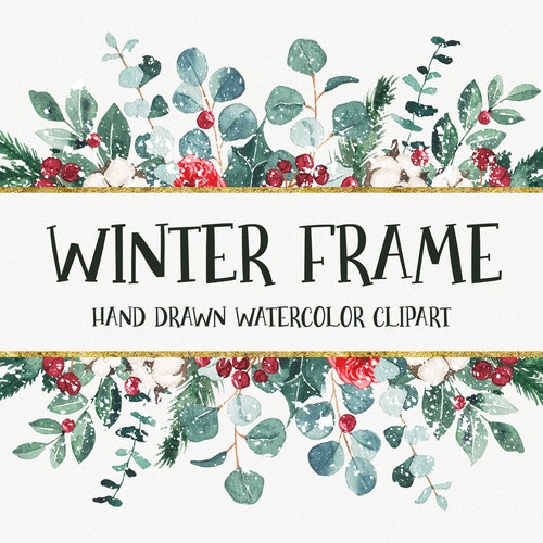 Winter Watercolor Frame Clipart Christmas Holiday Border - Etsy