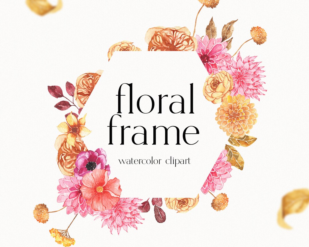 Watercolor Autumn Floral Leaf Frame Clipart, Floral Wreath Clipart ...