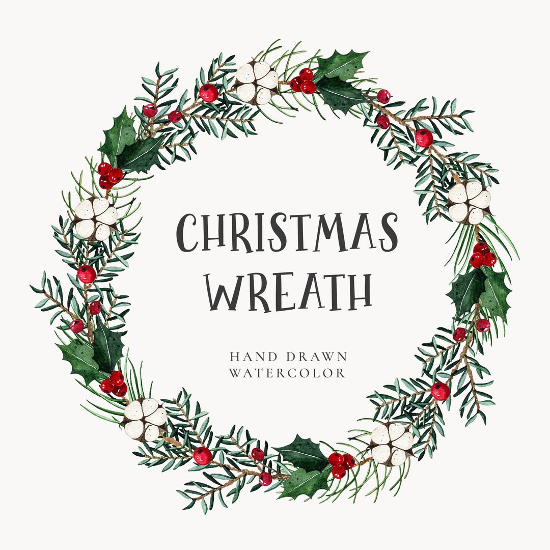 Watercolor Christmas Wreath Clipart, Winter Frame, Winter Greenery ...