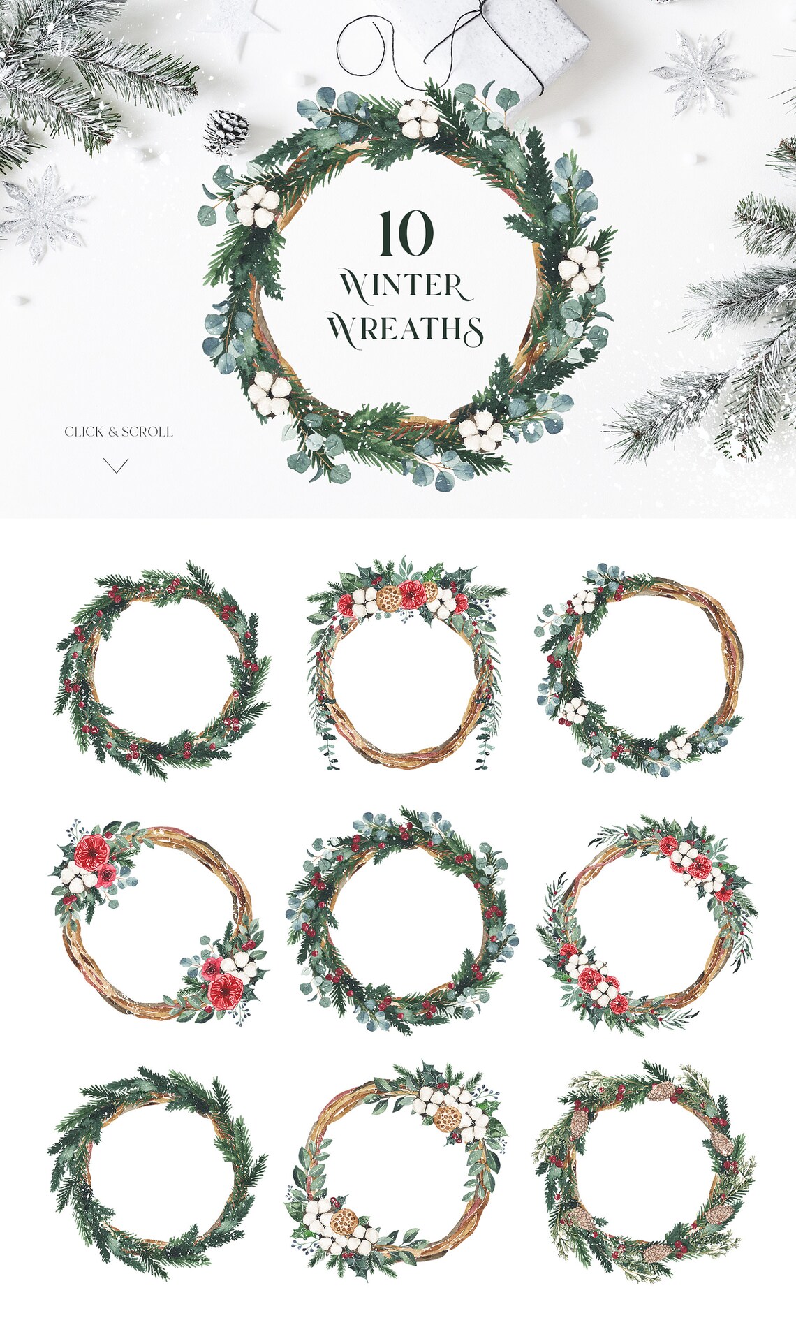 Christmas Wreath Clipart Commercial Watercolor Christmas | Etsy