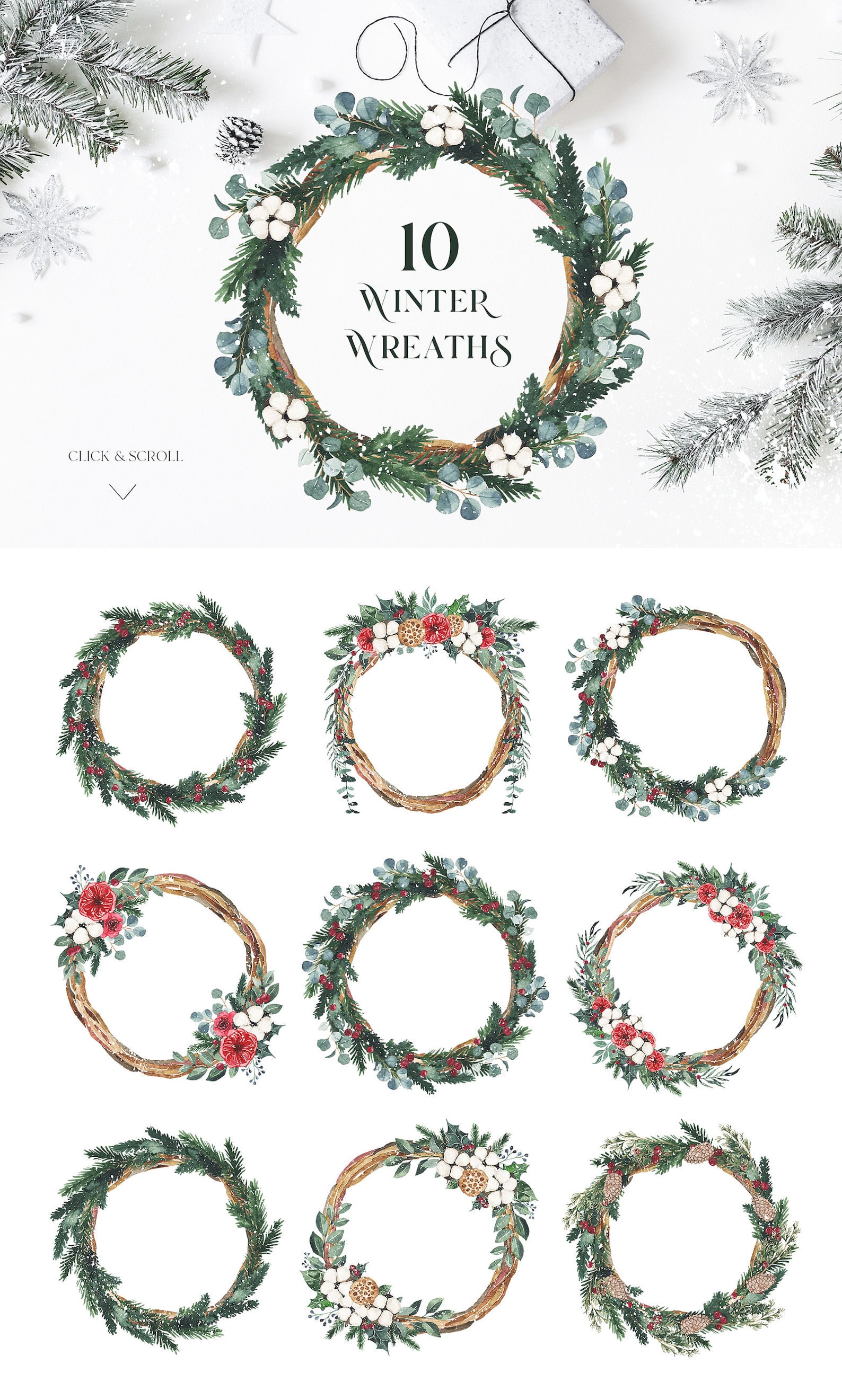 Christmas Wreath Clipart Commercial Watercolor Christmas | Etsy
