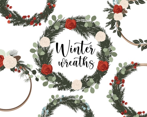 Christmas Wreath Clipart Winter Frame Clipart Christmas | Etsy