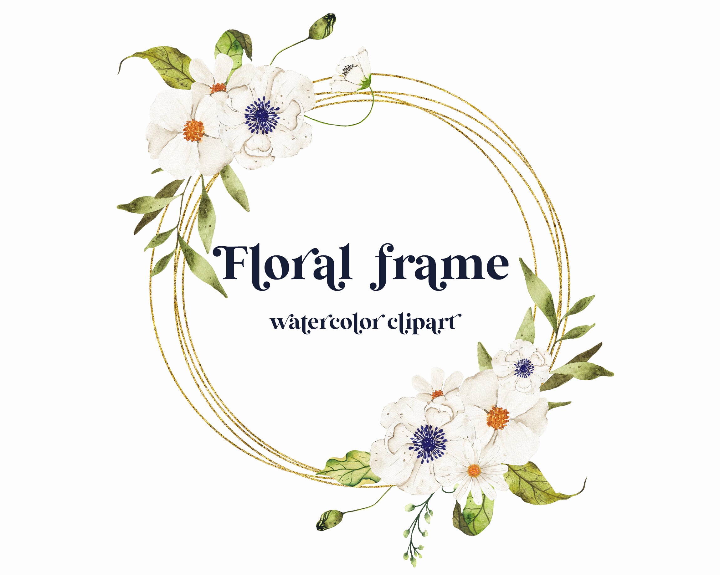White Floral Frame Watercolor Clipart Spring Watercolor - Etsy
