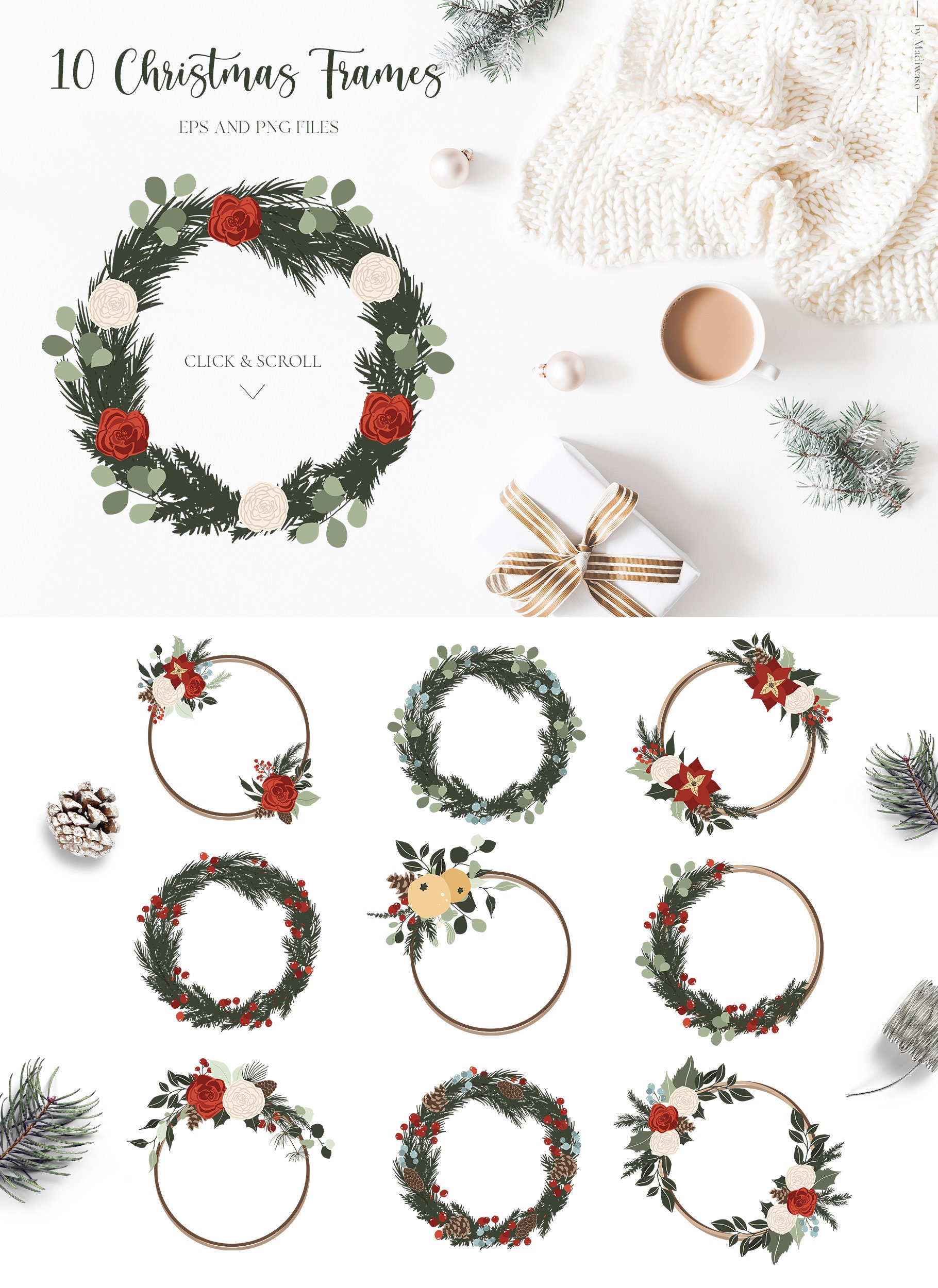 Christmas Clipart Christmas Floral Clipart Printable Card - Etsy