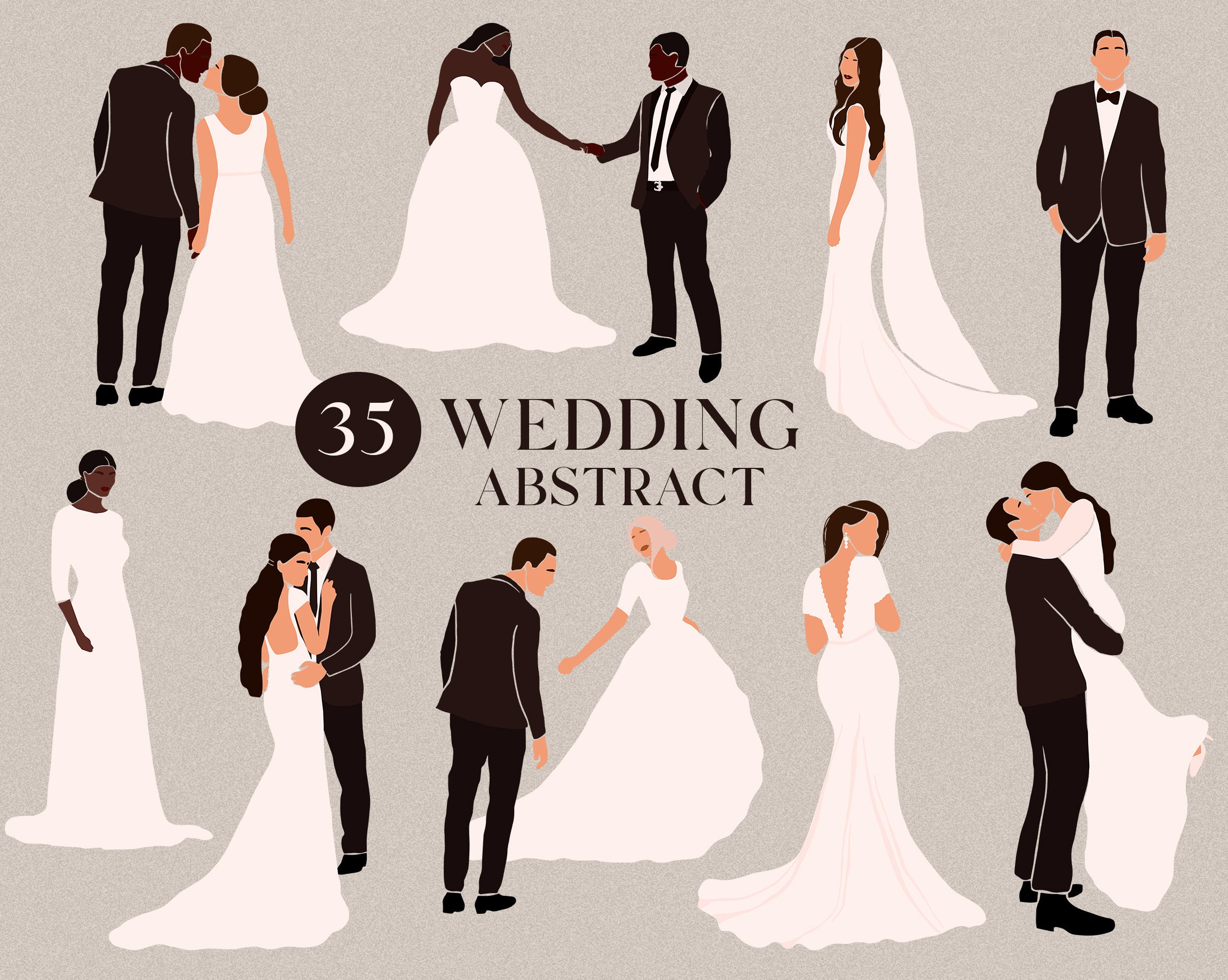 Abstract wedding people bride and groom clipart Marriage | Etsy