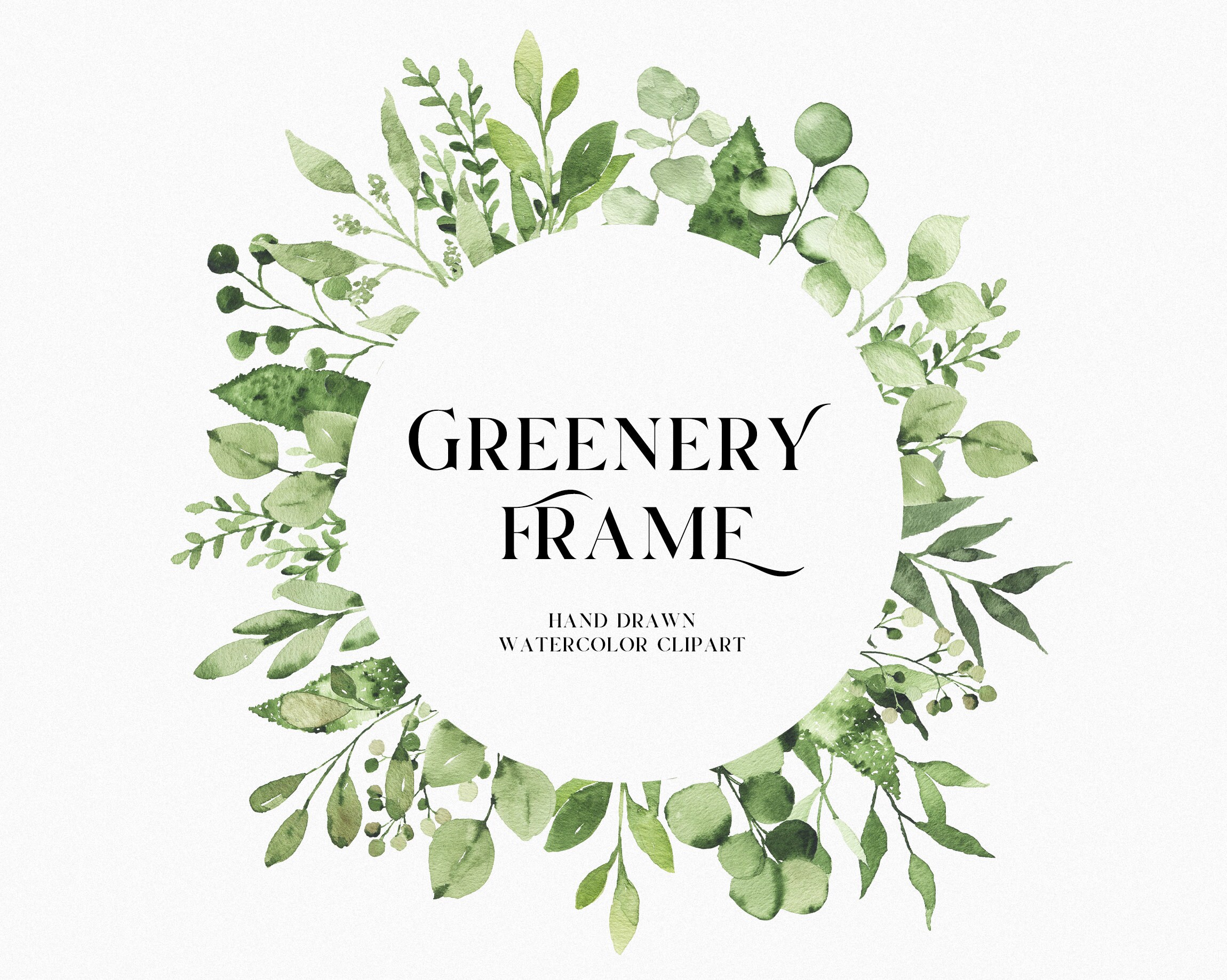 Watercolor Greenery Frame Spring Green Foliage Leaves Wreath - Etsy