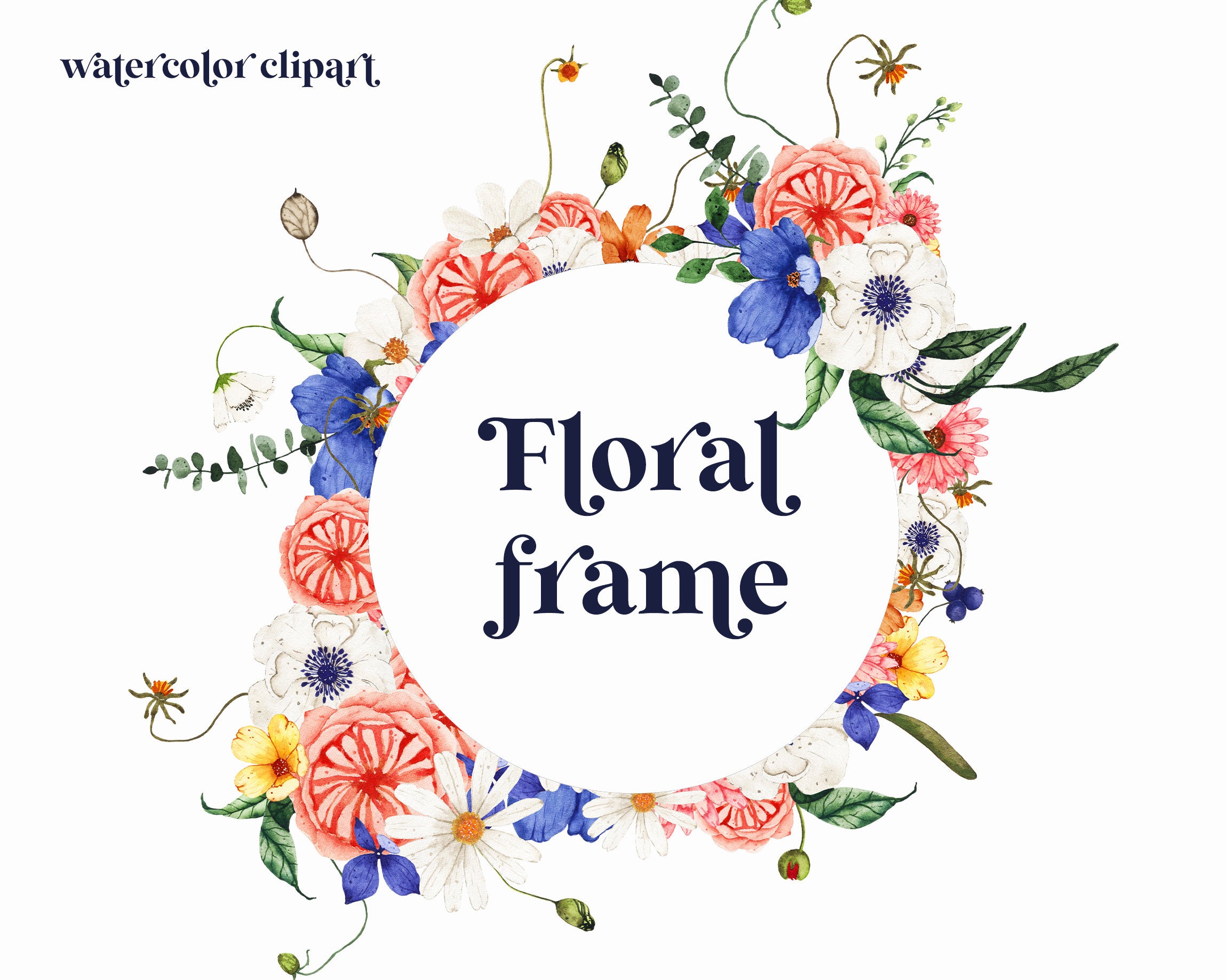 Floral Frame Watercolor Clipart Spring Watercolor Wildflowers - Etsy