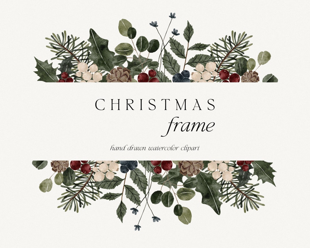 Frame Floral Winter Clipart, Watercolor Christmas Holiday Border Frame ...