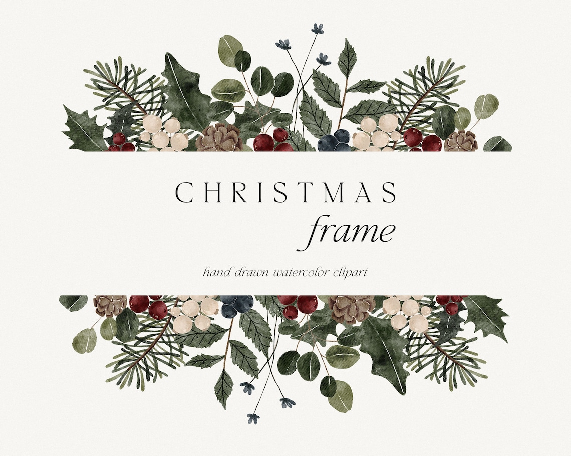 Frame Floral Winter Clipart Watercolor Christmas Holiday - Etsy