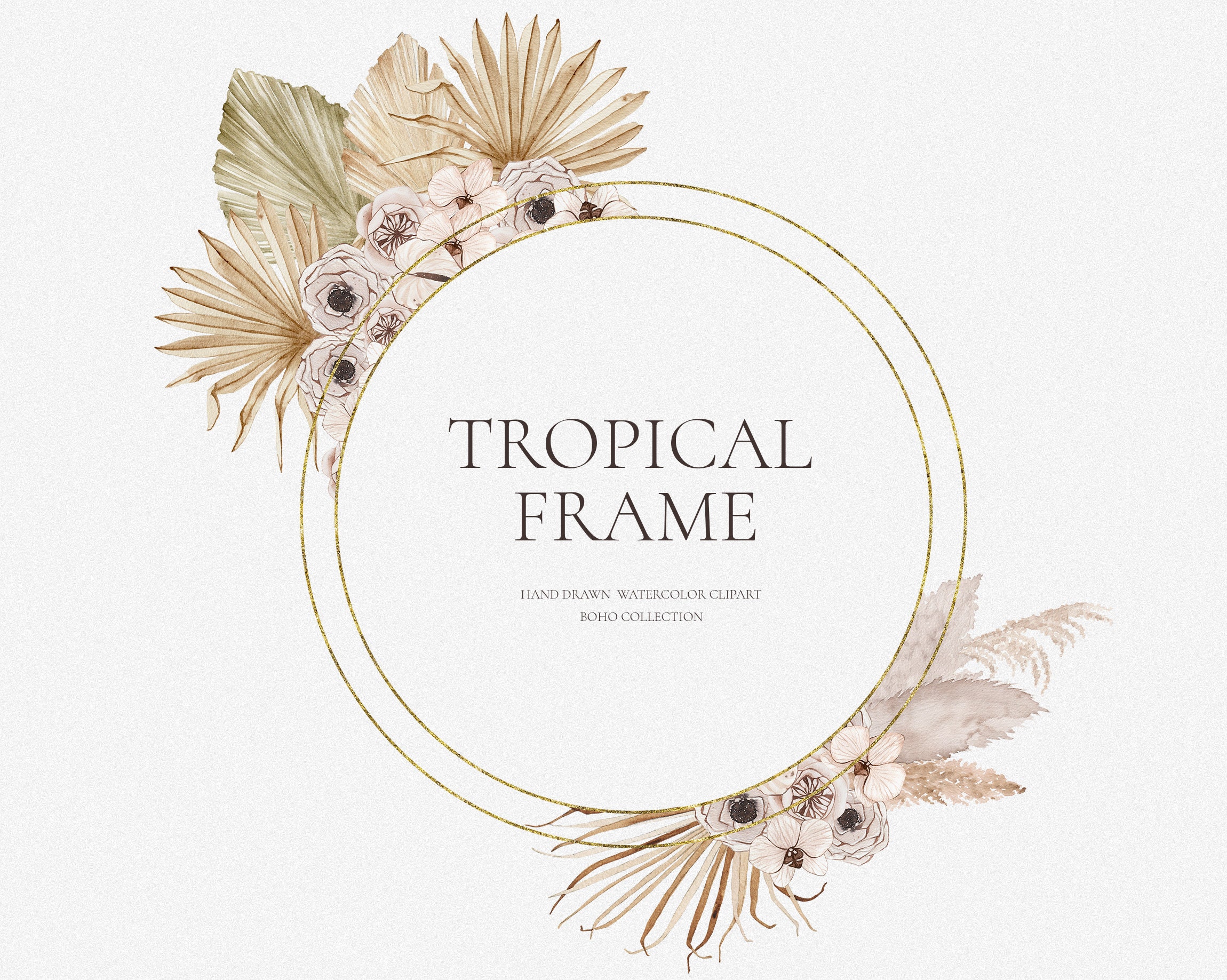 Watercolor Golden Tropical Boho Frame Clipart Wedding Boho | Etsy