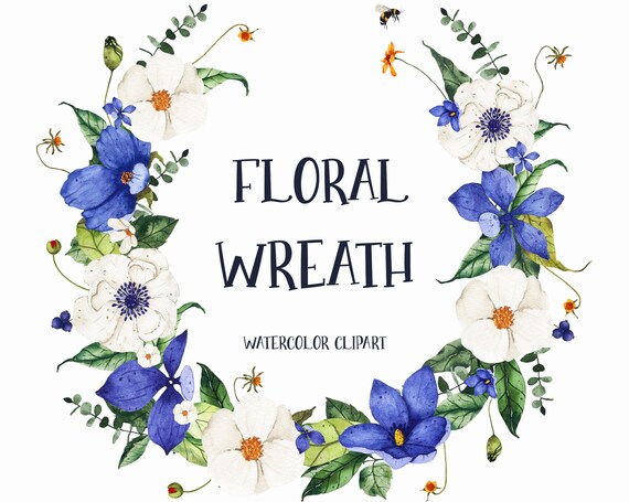 Watercolor Floral Wildflower Wreath Clipart Field Floral Wild - Etsy