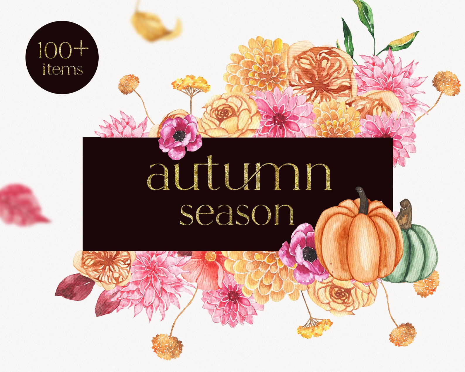 Watercolor Autumn Flowers Clipart Fall Yellow Orange Leaves | Etsy