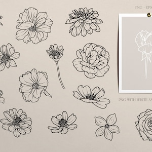 Floral Line Art Clipart, Botanical Flower Line Art SVG Wreath, Frame ...