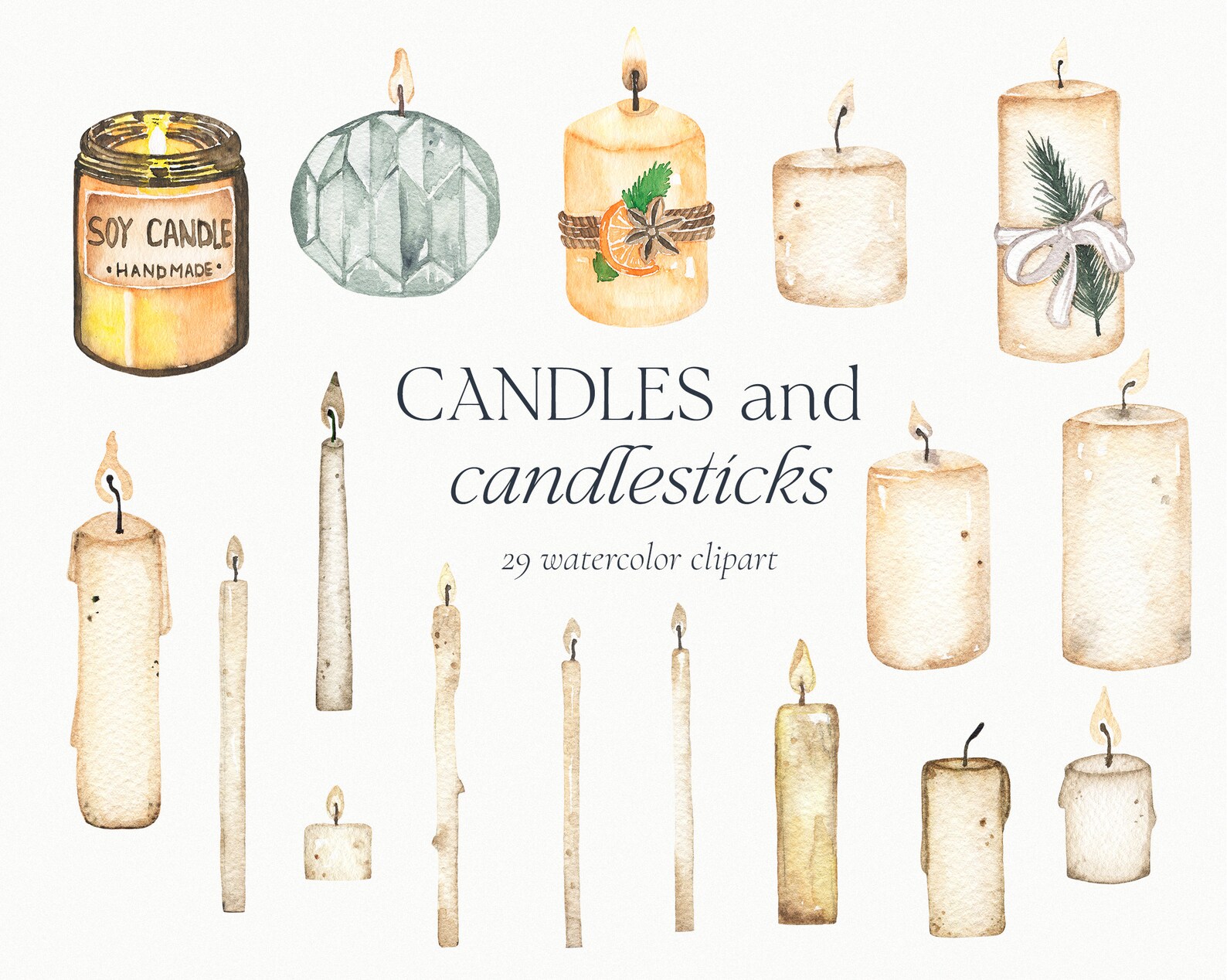 Watercolor Candles Clipart Candlesticks Digital Clipart - Etsy