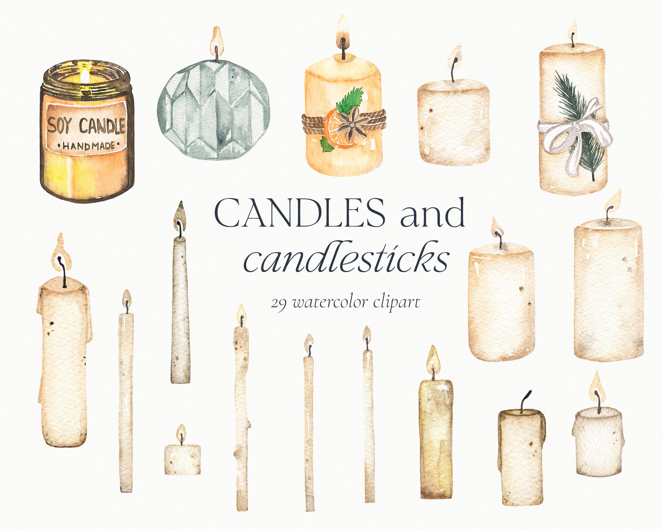 Watercolor Candles Clipart Candlesticks Digital Clipart - Etsy