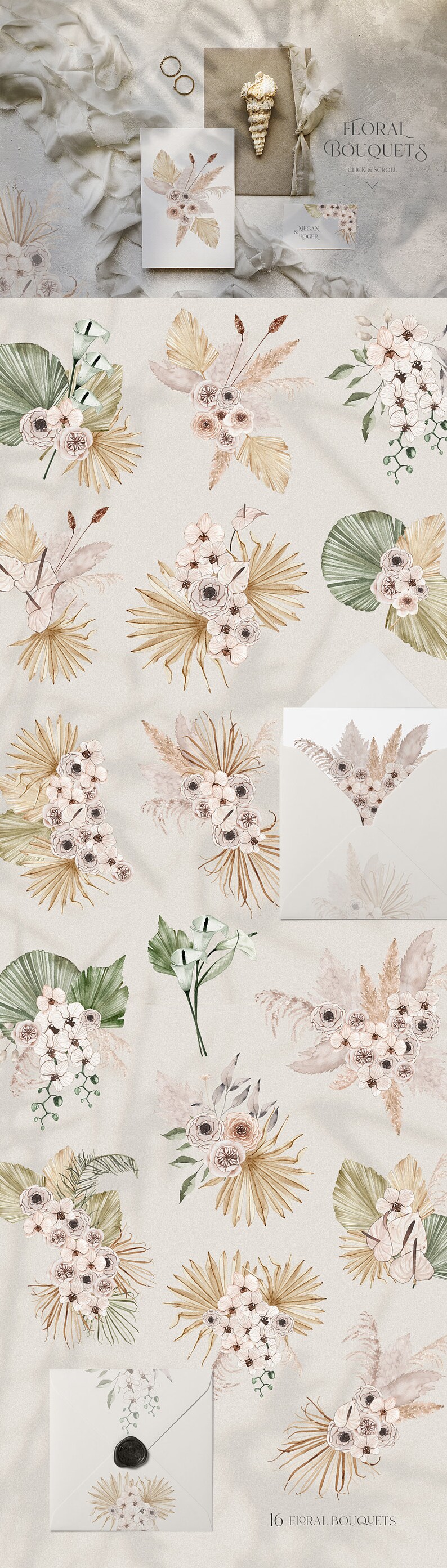 Watercolor Tropical Bouquets Clipart Wedding Boho Floral - Etsy