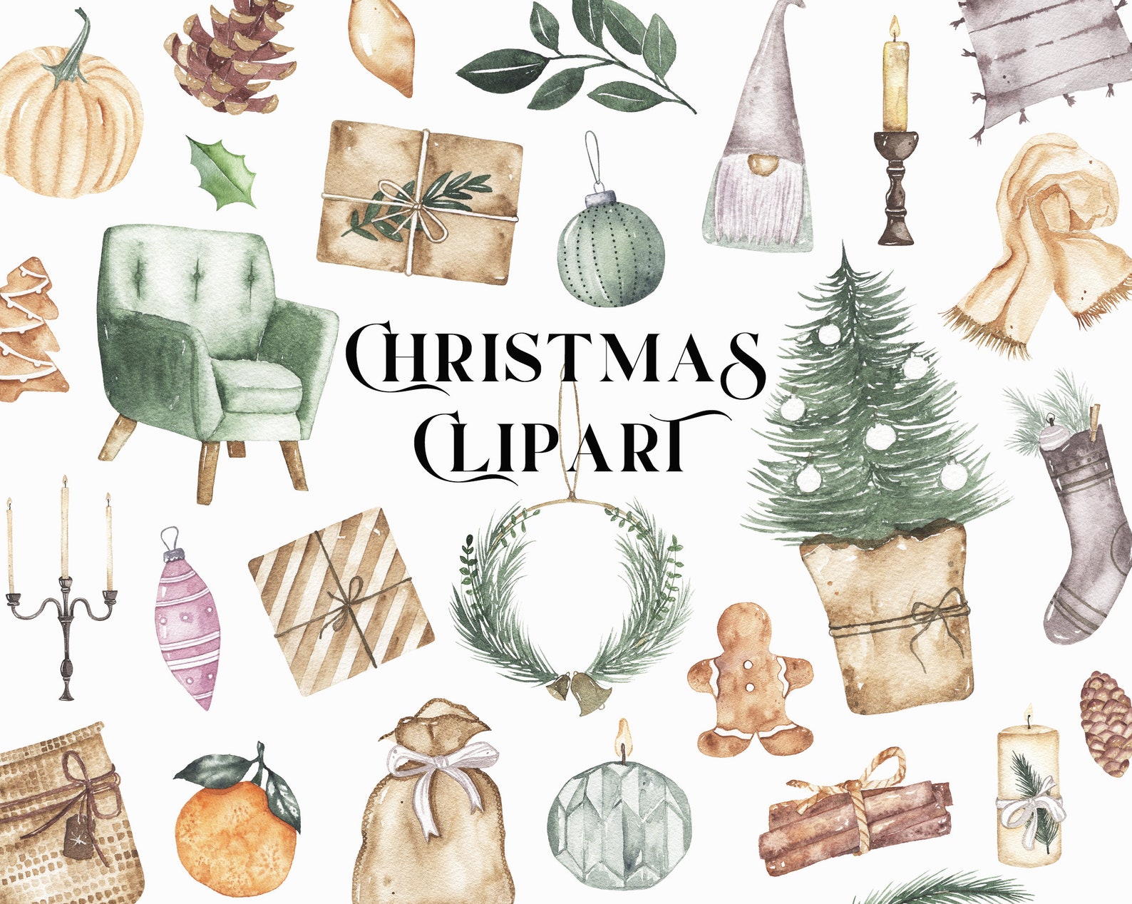 Watercolor Christmas Clipart Winter Watercolor Clipart Hand | Etsy