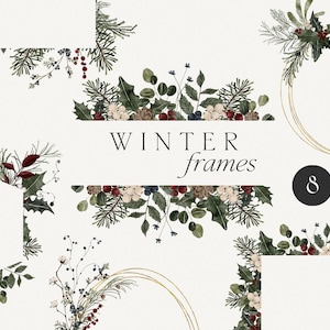Watercolor Christmas Floral Winter Frame Clipart, Winter Holiday Frame ...