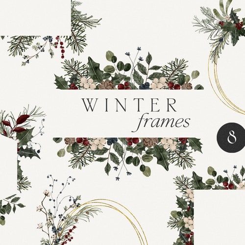 Christmas Frame Clipart Winter Floral Frame Clipart - Etsy