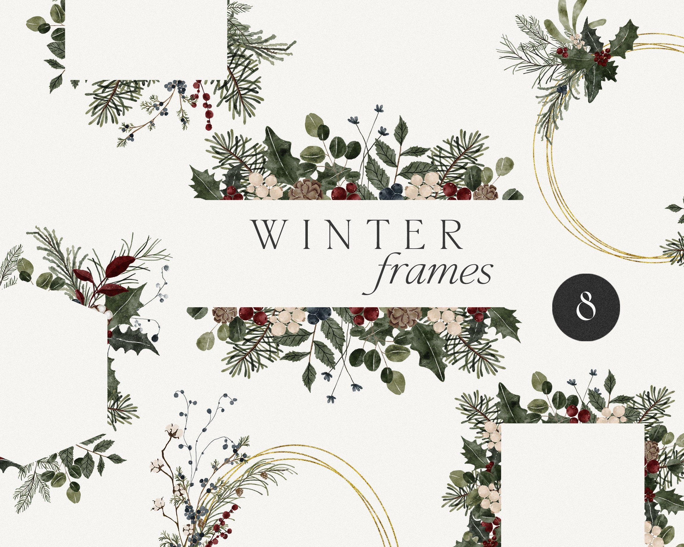 Watercolor Christmas Floral Winter Frame Clipart Winter - Etsy