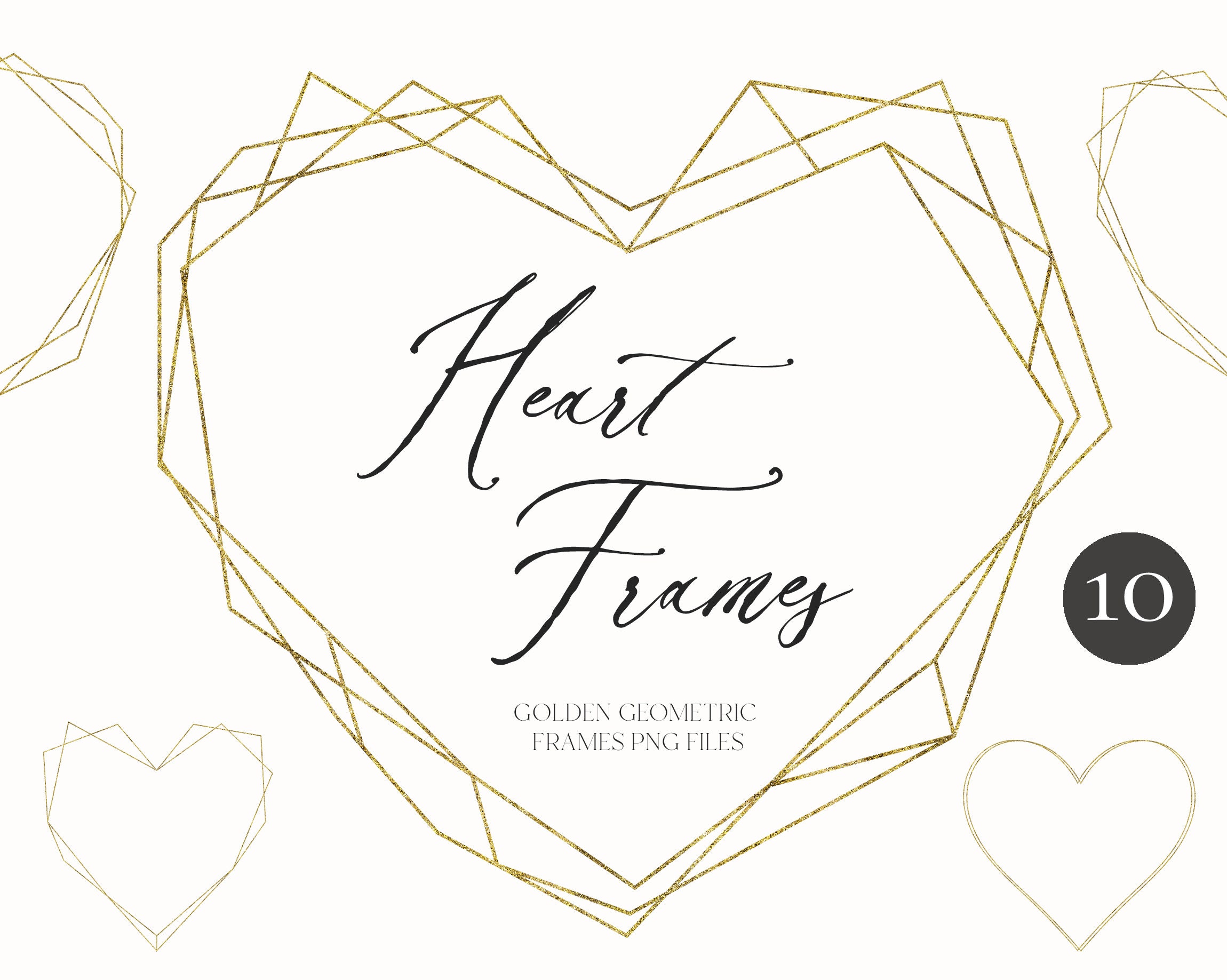 Valentines Day clipart gold heart frame valentine png | Etsy