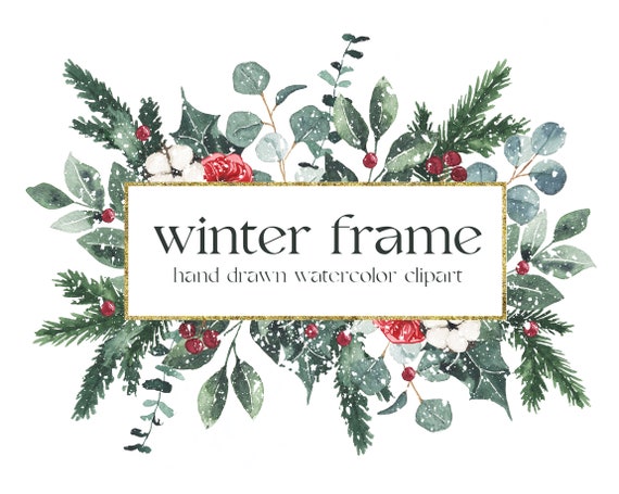 Christmas Frame Clipart Winter Floral Frame Clipart | Etsy