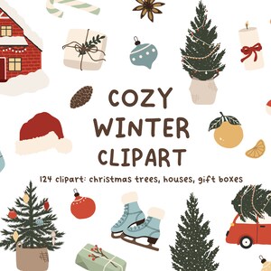 Christmas Clipart, Winter New Year Holiday Clipart, Cozy Vector ...