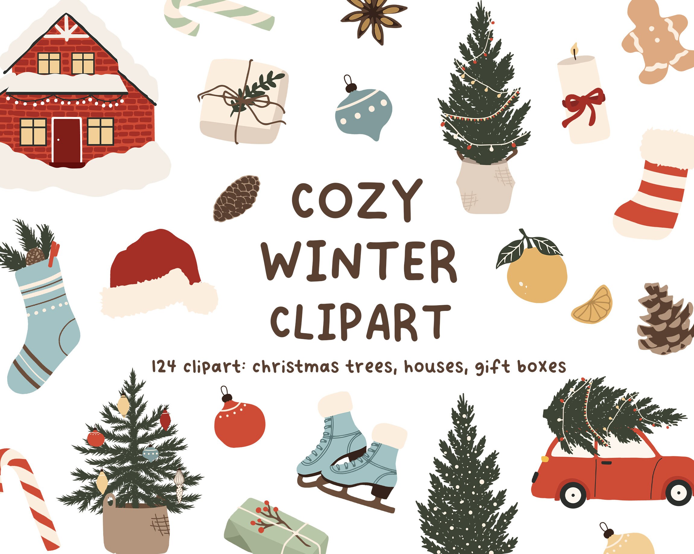 Christmas Clipart Winter New Year Holiday Clipart Cozy | Etsy