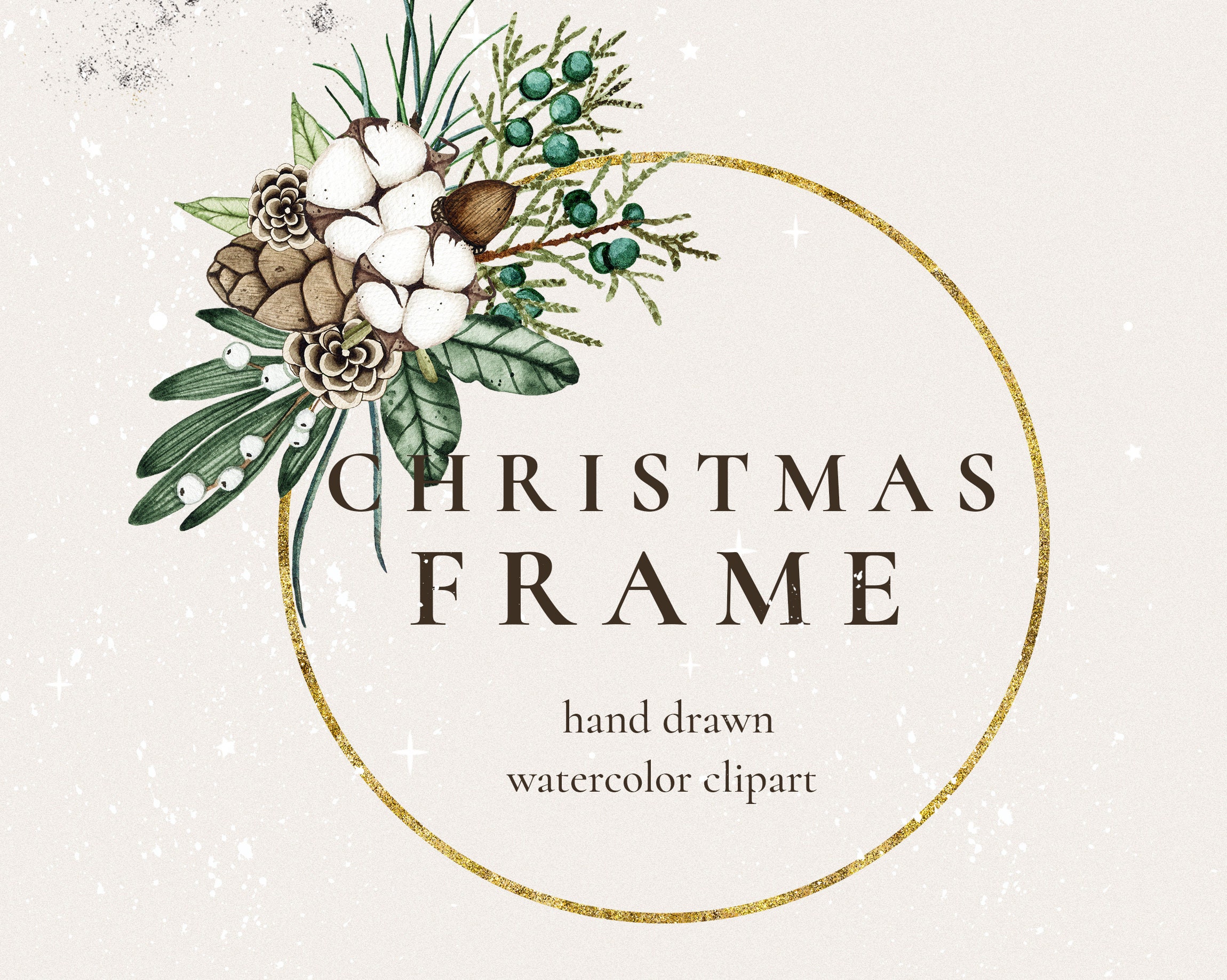 Christmas Watercolor Floral Frame Clipart Winter Floral Gold - Etsy
