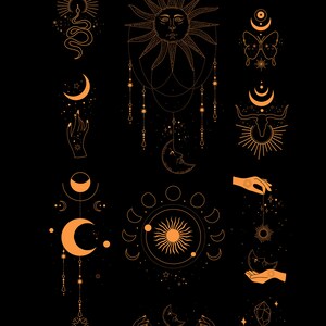 MYSTICAL Celestial Sun Moon Magic Clipart, Cosmic Esoteric, Hands ...