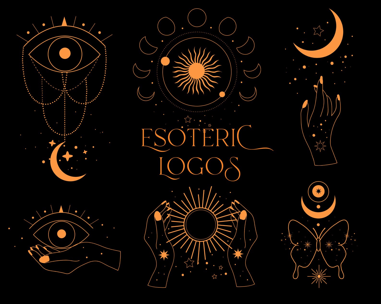 Esoteric Magic Mystical Logo Clipart Black Celestial Moon Sun - Etsy