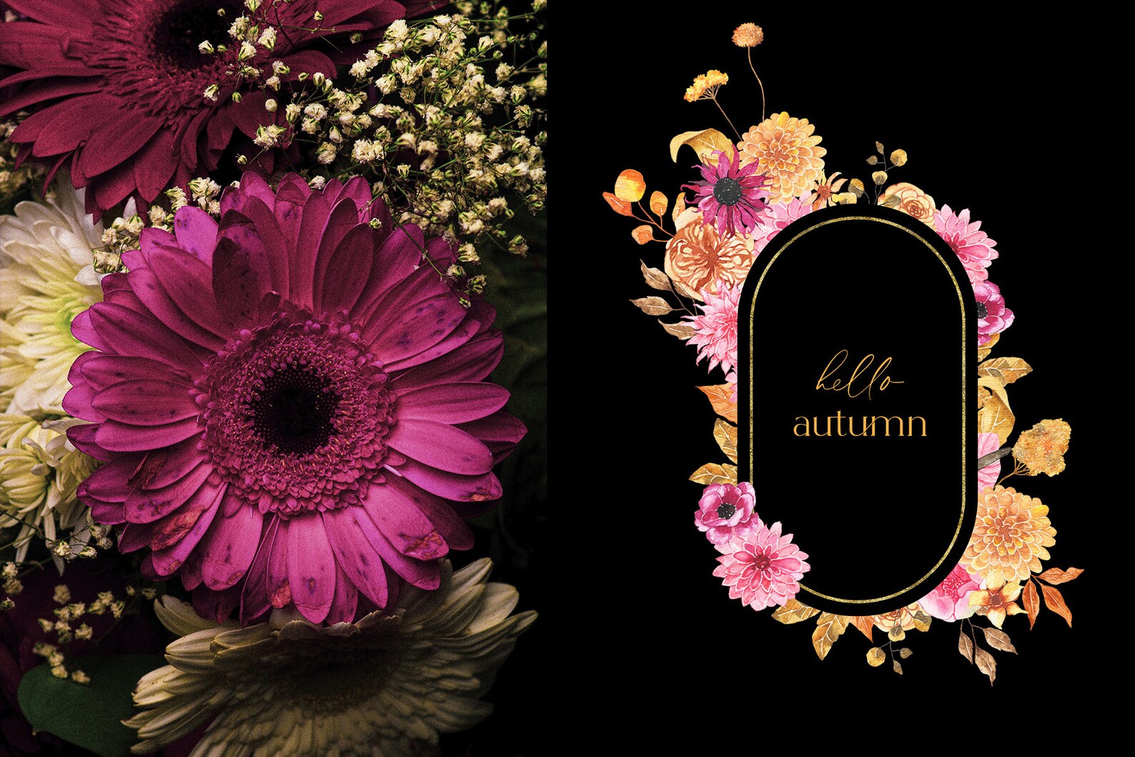 Watercolor Autumn Flowers Clipart Fall Yellow Orange Leaves | Etsy