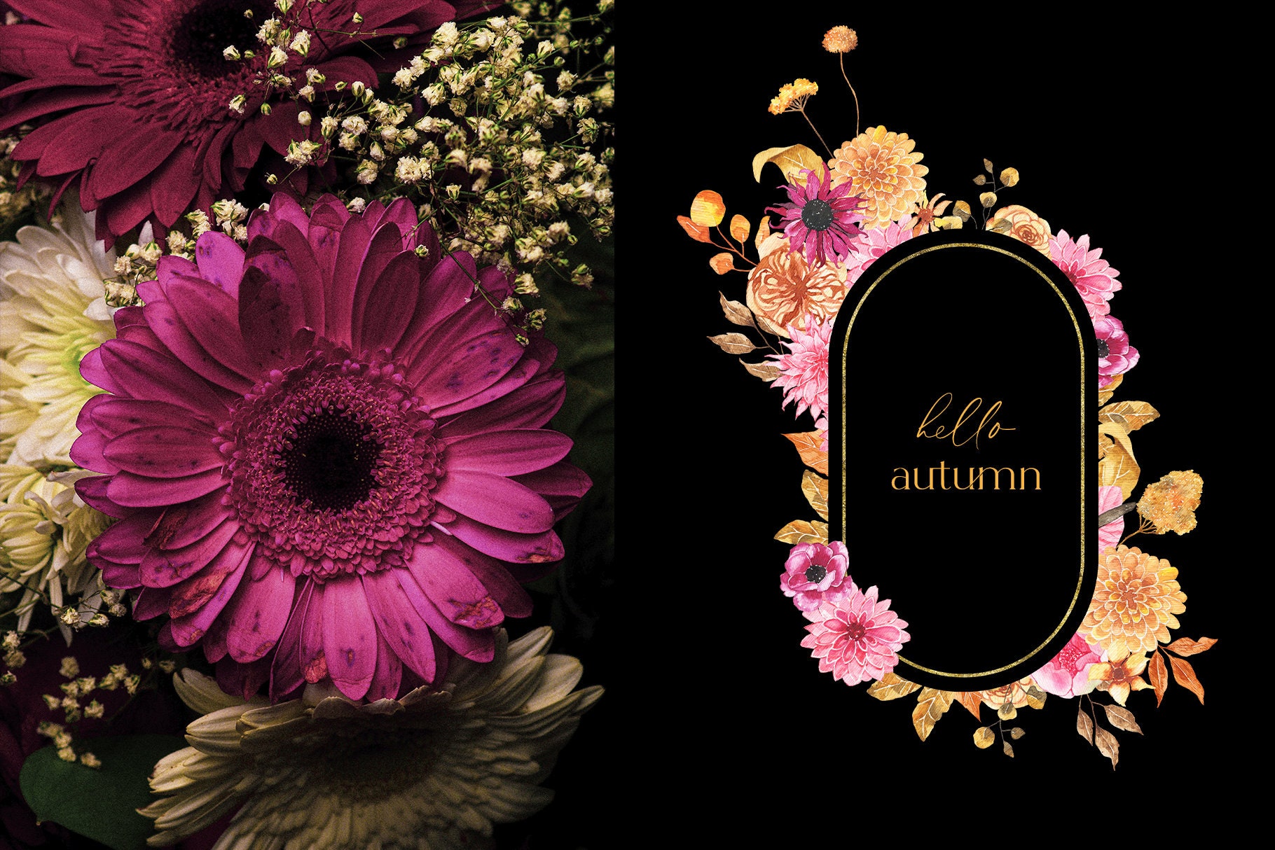 Watercolor Autumn Flowers Clipart Fall Yellow Orange Leaves | Etsy