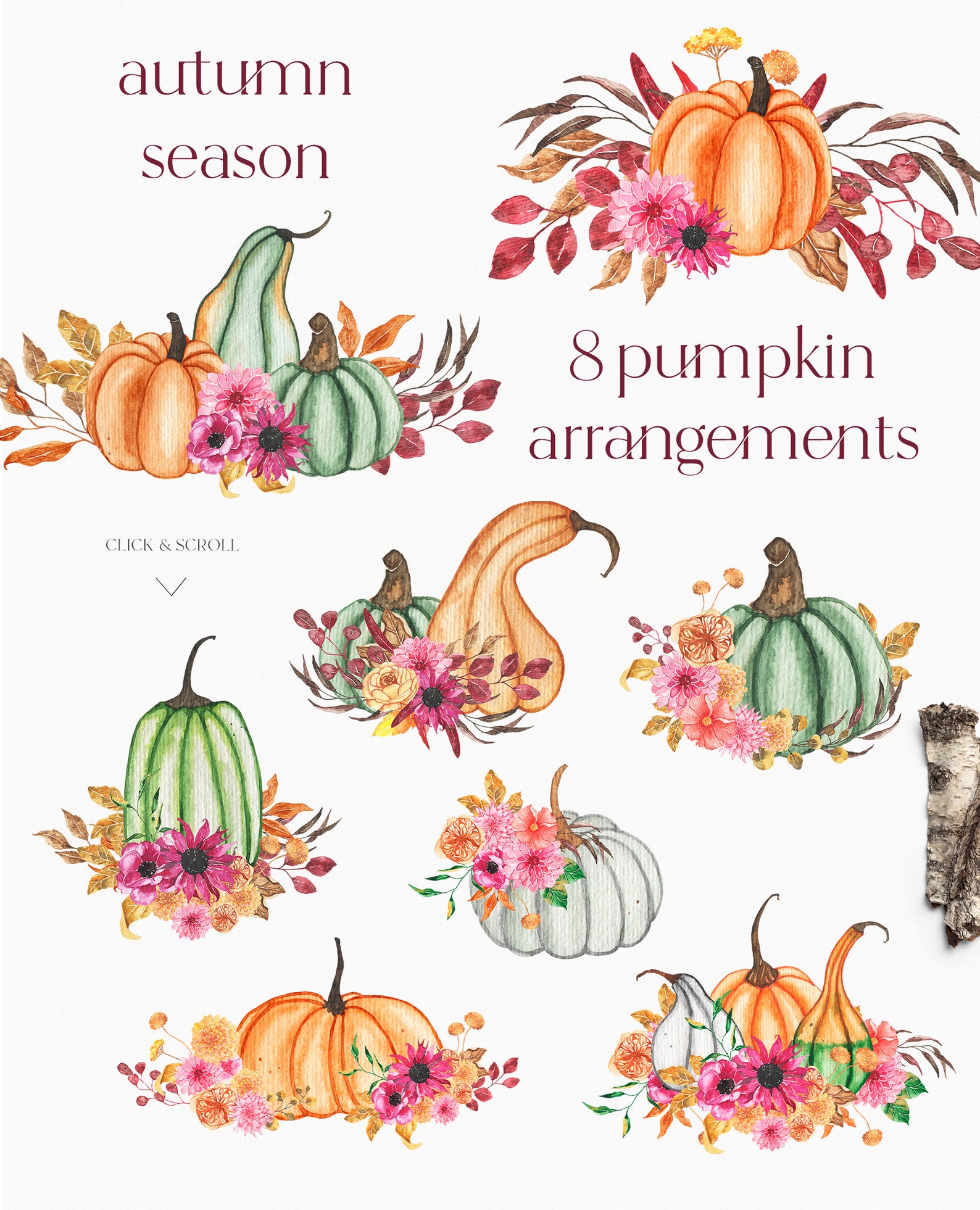 Watercolor Autumn Flowers Clipart Fall Yellow Orange Leaves | Etsy