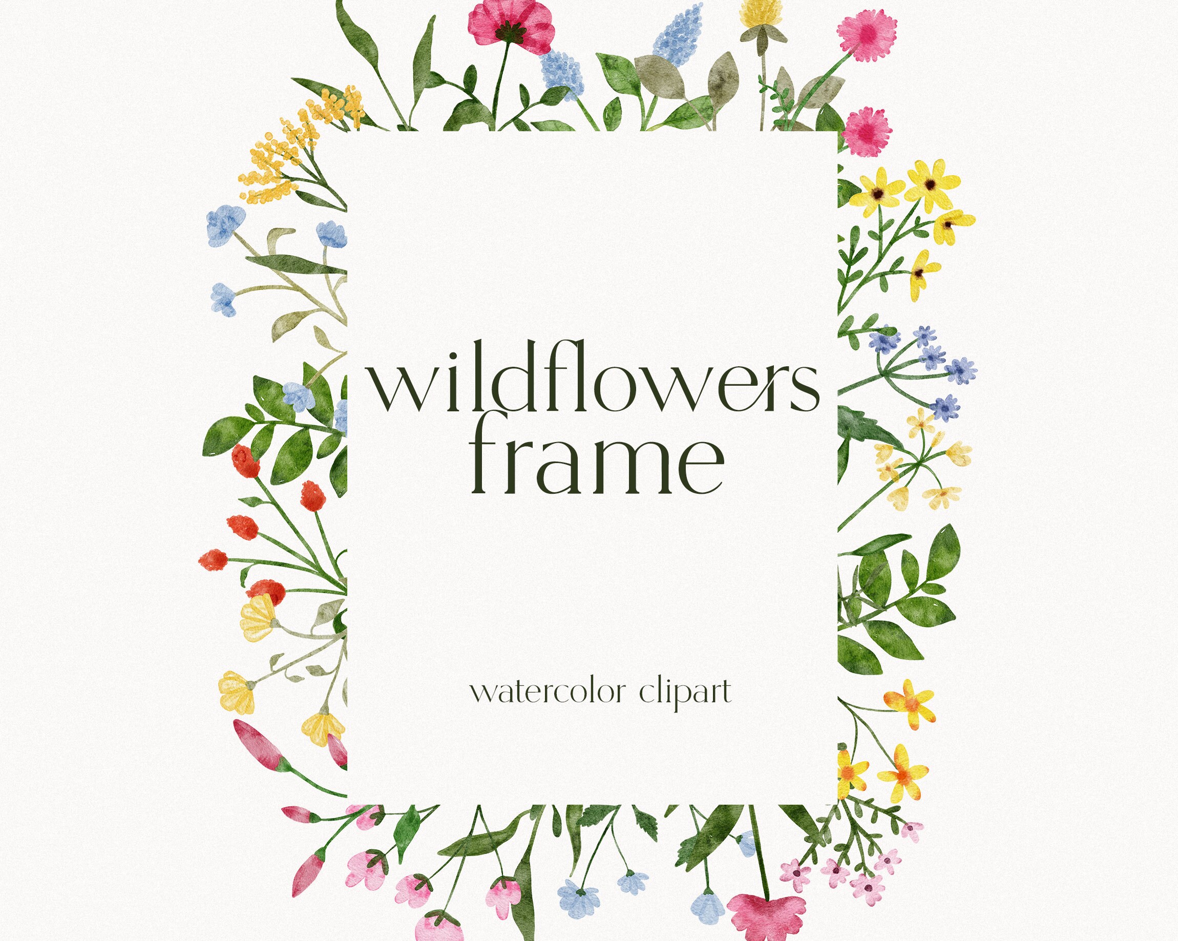 Watercolor Wildflower Wreath Clipart Wild Flower Frame - Etsy