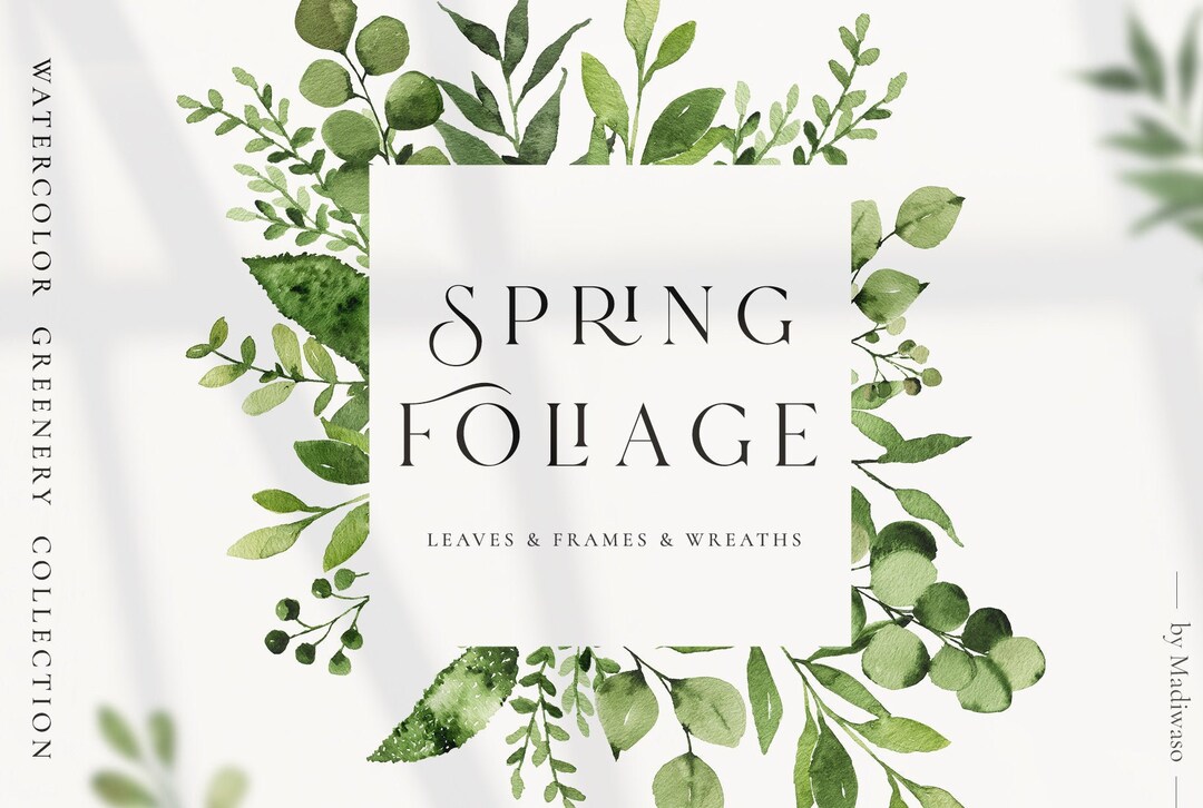 Spring Green Foliage Leaves Watercolor Clipart - Greenery Modern Floral ...