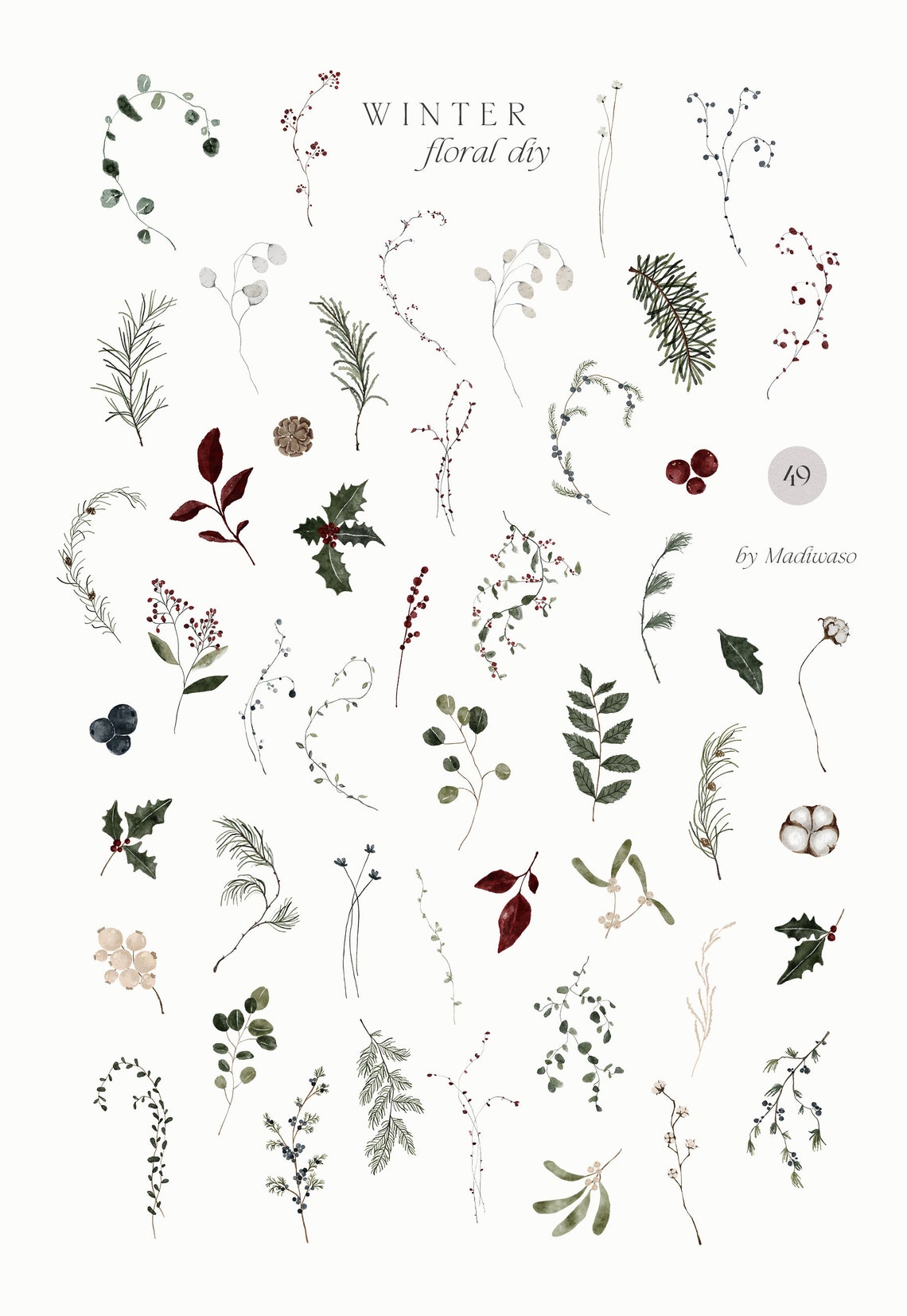 Watercolor Winter Floral Clipart Christmas Floral Greenery - Etsy