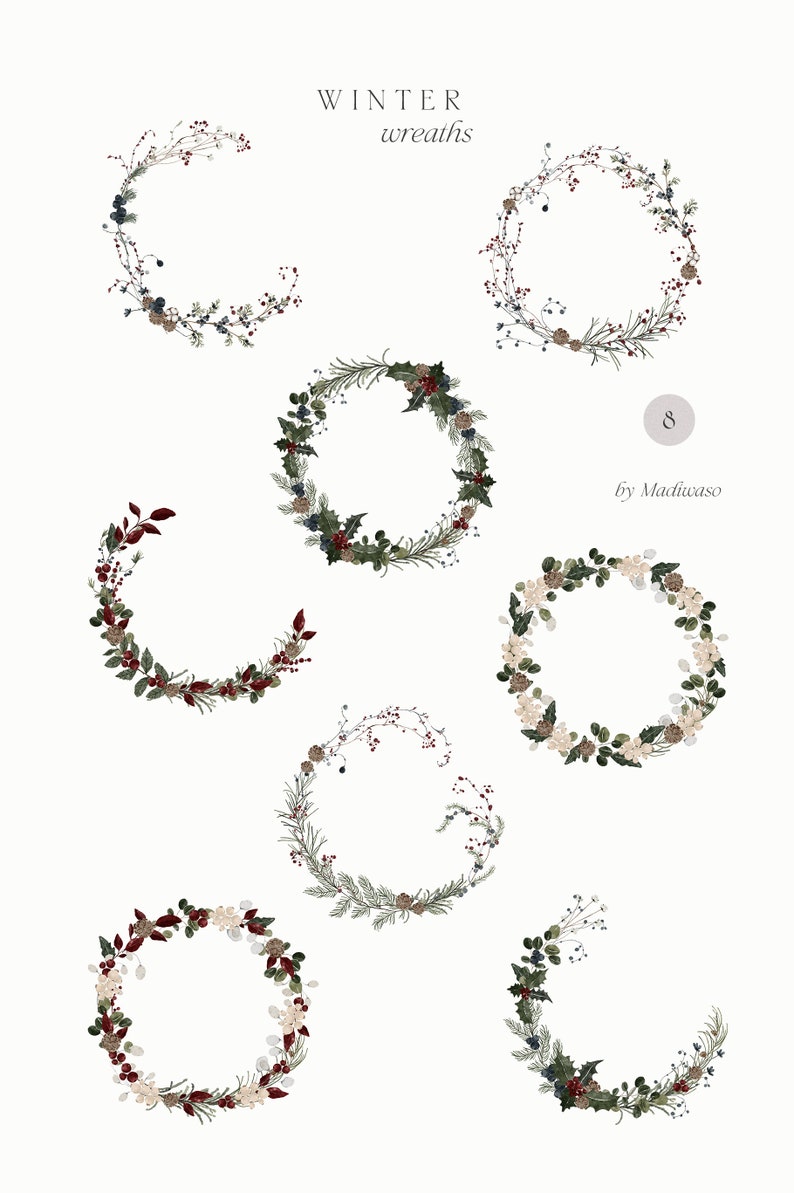 Watercolor Winter Wreaths Clipart Christmas Floral Wreaths - Etsy