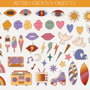 Groovy Retro Vibes Digital Clipart, 70s 80s 90s Nostalgia Clipart ...