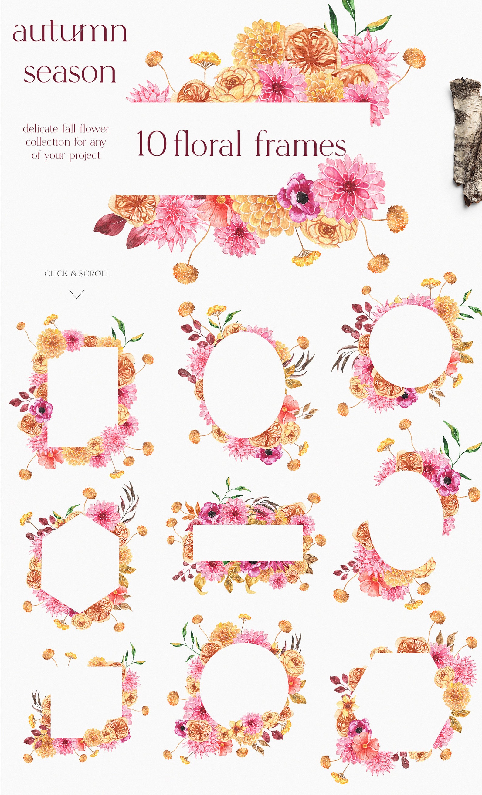 Watercolor Autumn Flowers Clipart Fall Yellow Orange Leaves | Etsy