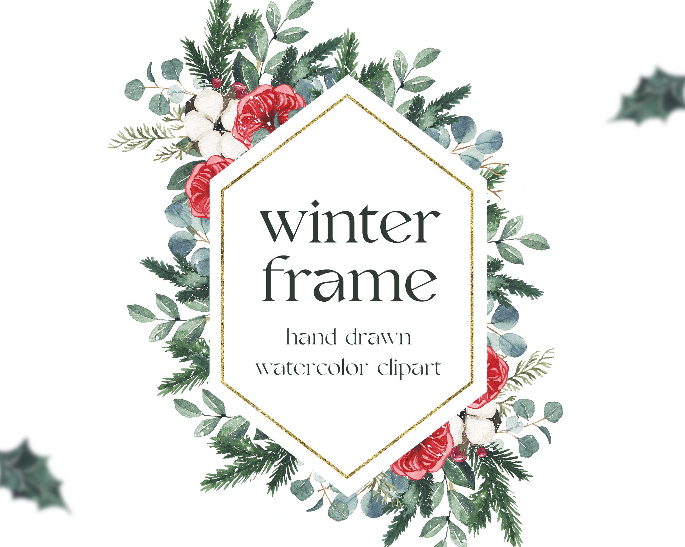 Watercolor Christmas Frame Clipart Winter Floral Frame - Etsy