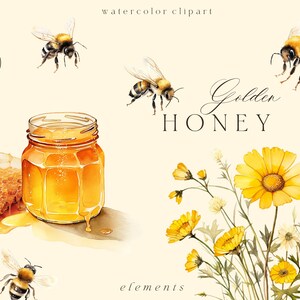 Watercolor Honey Bee Clipart - Watercolor Honeycomb Clipart - Beehive ...