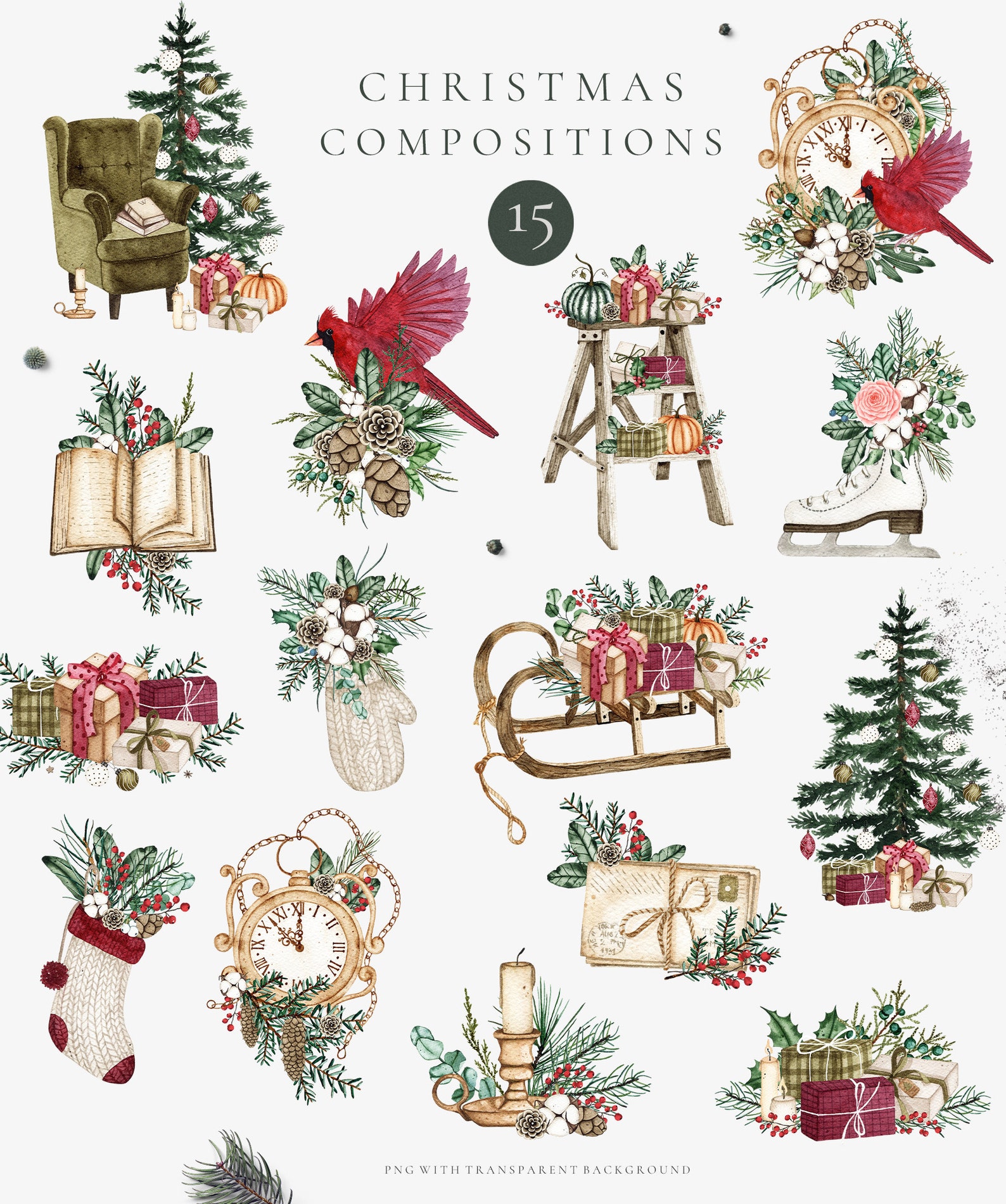 Christmas Watercolor Clipart Watercolor Winter Christmas - Etsy