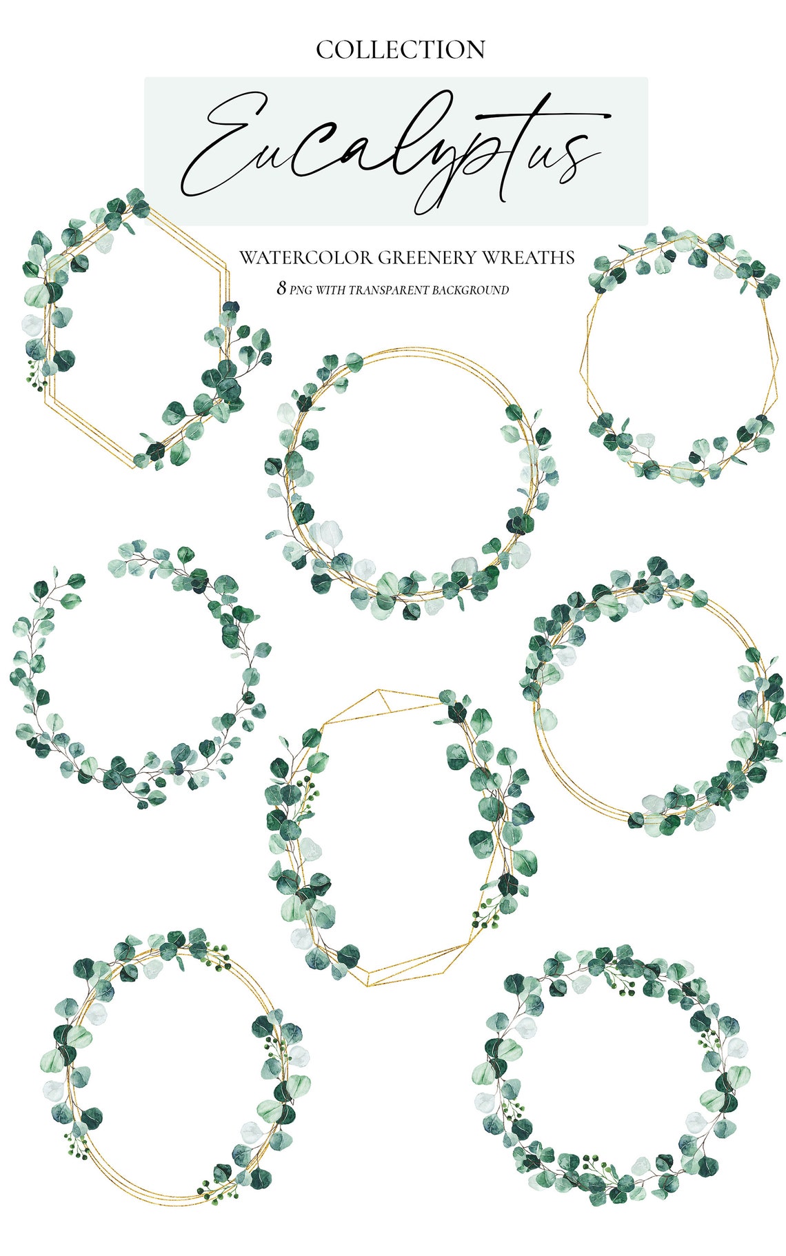 Eucalyptus Wreath Clipart Watercolor Eucalyptus Golden Frame - Etsy