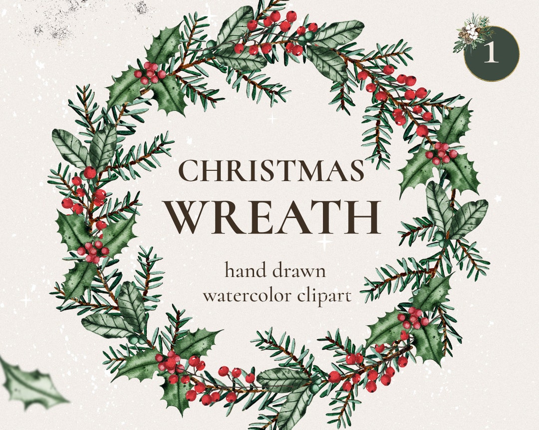 Christmas Wreath Clipart, Christmas Watercolor Winter Wreath, Fir ...