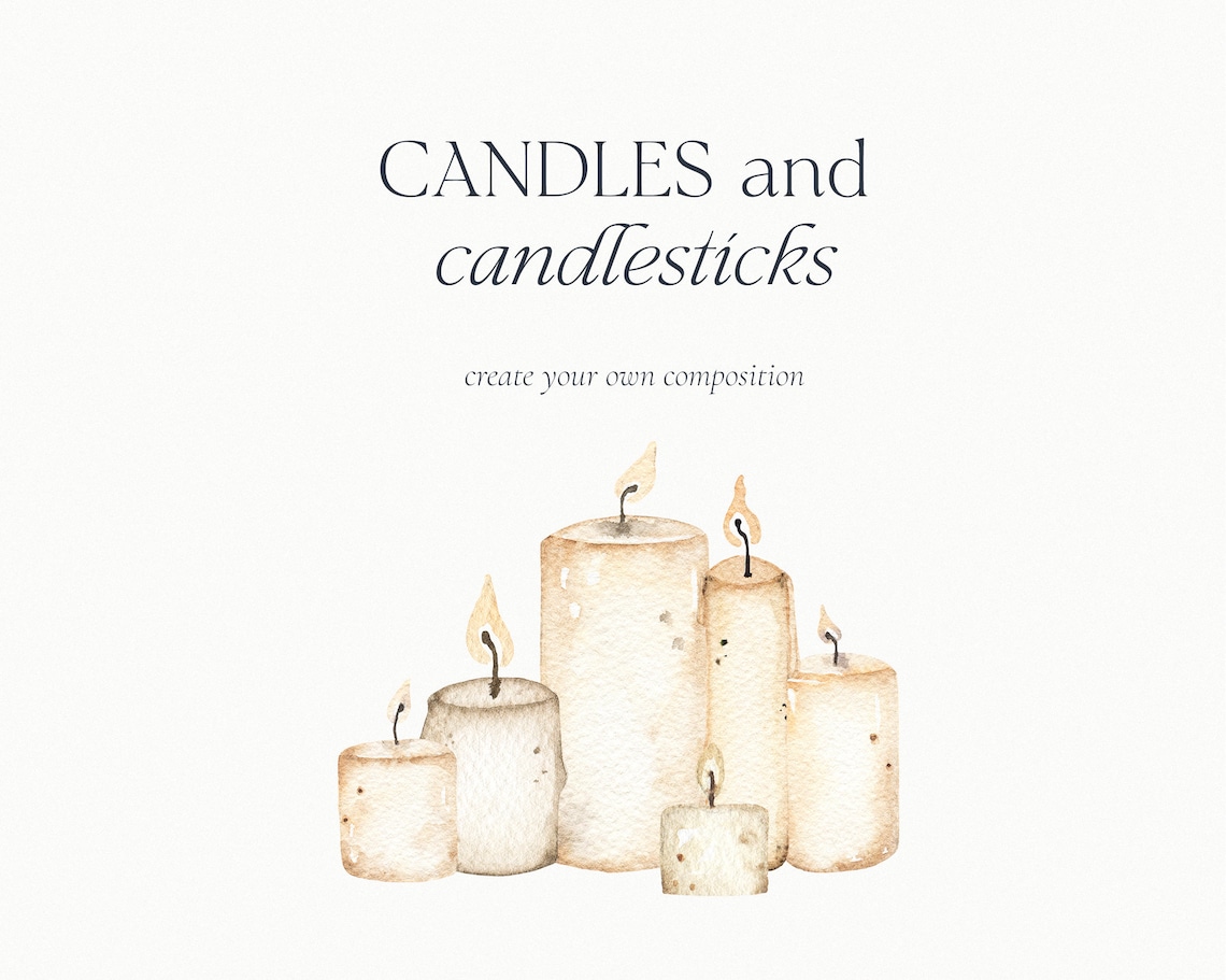 Watercolor Candles Clipart Candlesticks Digital Clipart - Etsy