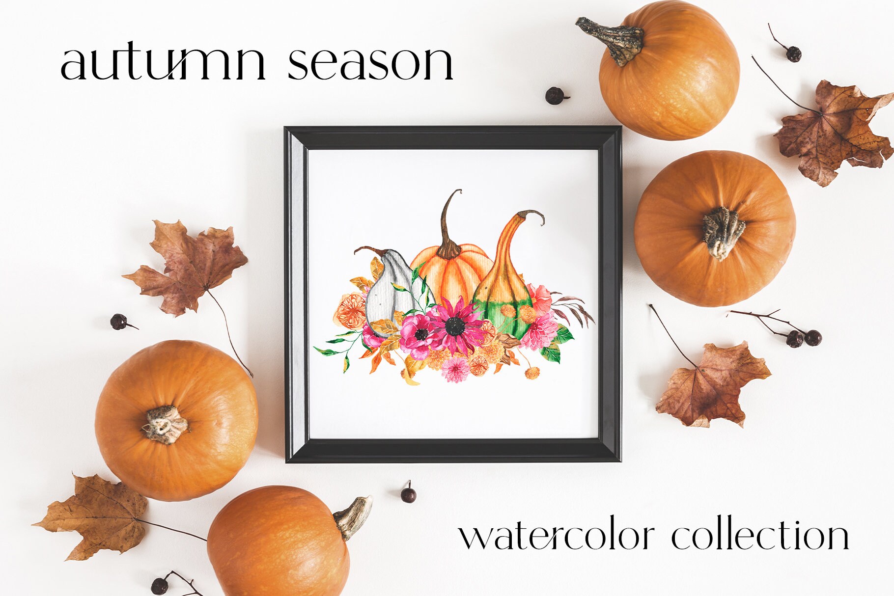 Watercolor Autumn Flowers Clipart Fall Yellow Orange Leaves | Etsy