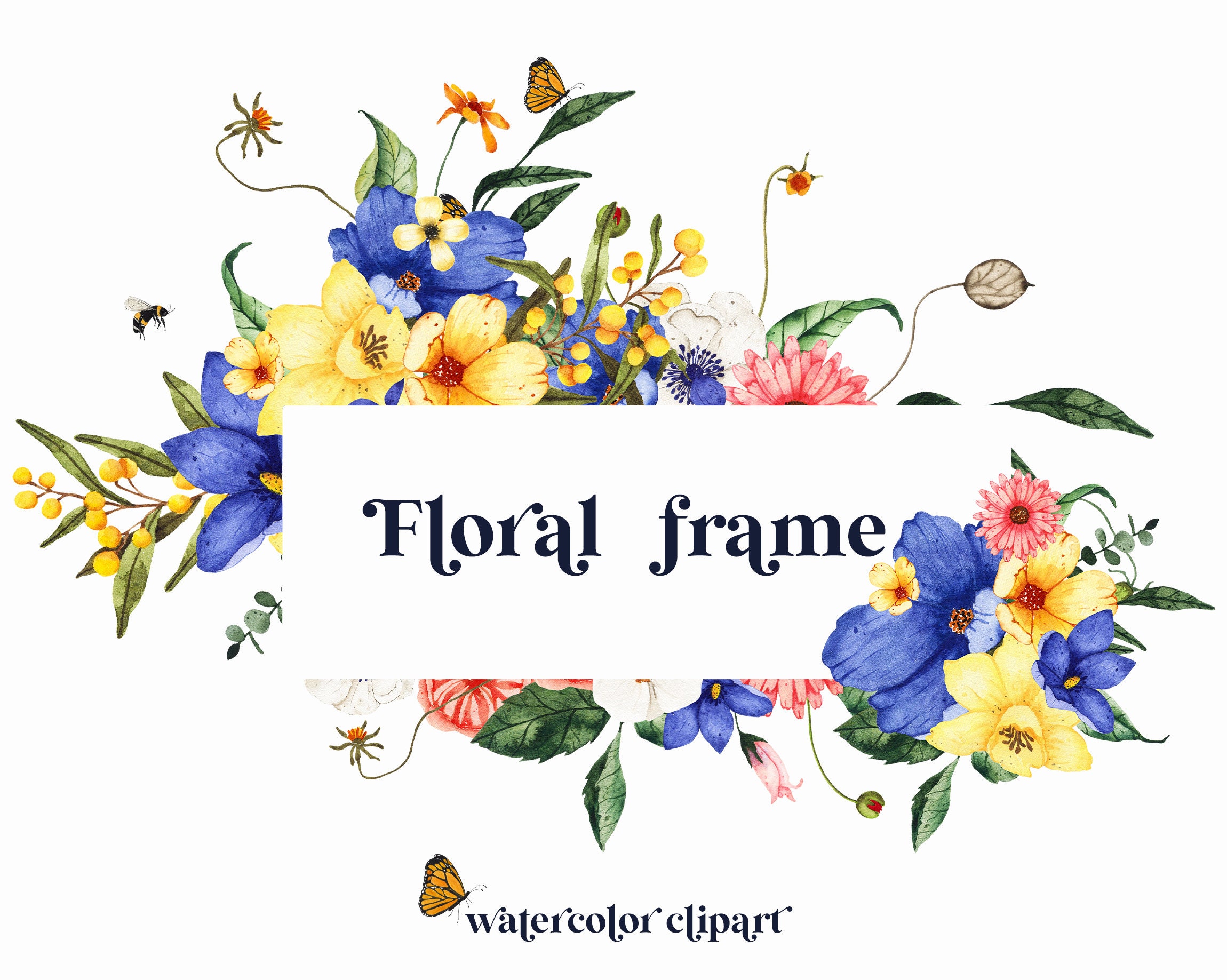 Floral Frame Watercolor Clipart Spring Watercolor Flower - Etsy