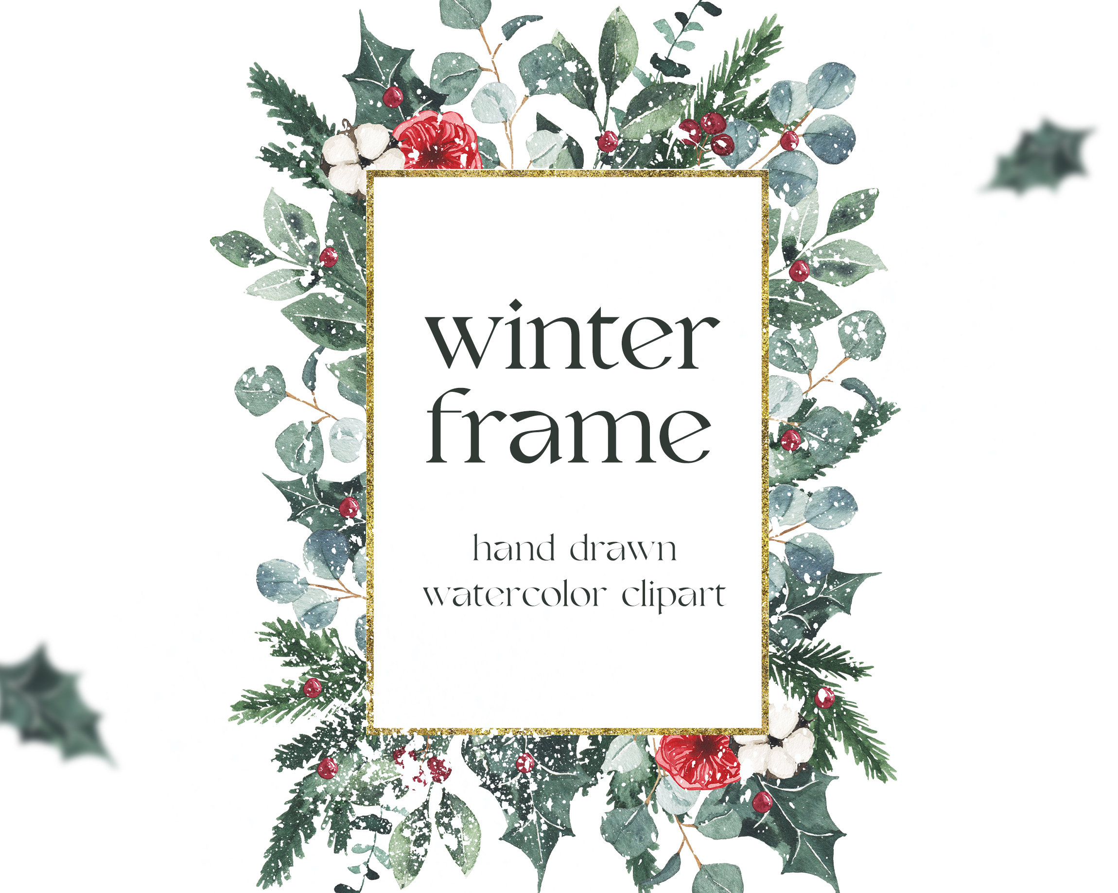 Watercolor Winter Floral Frame Clipart Christmas Frame - Etsy